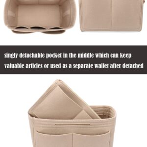 LEXSION Felt Purse Bag Organizer Insert with zipper Bag Tote Shaper Fit Speedy Neverful PM MM 8021 Beige M