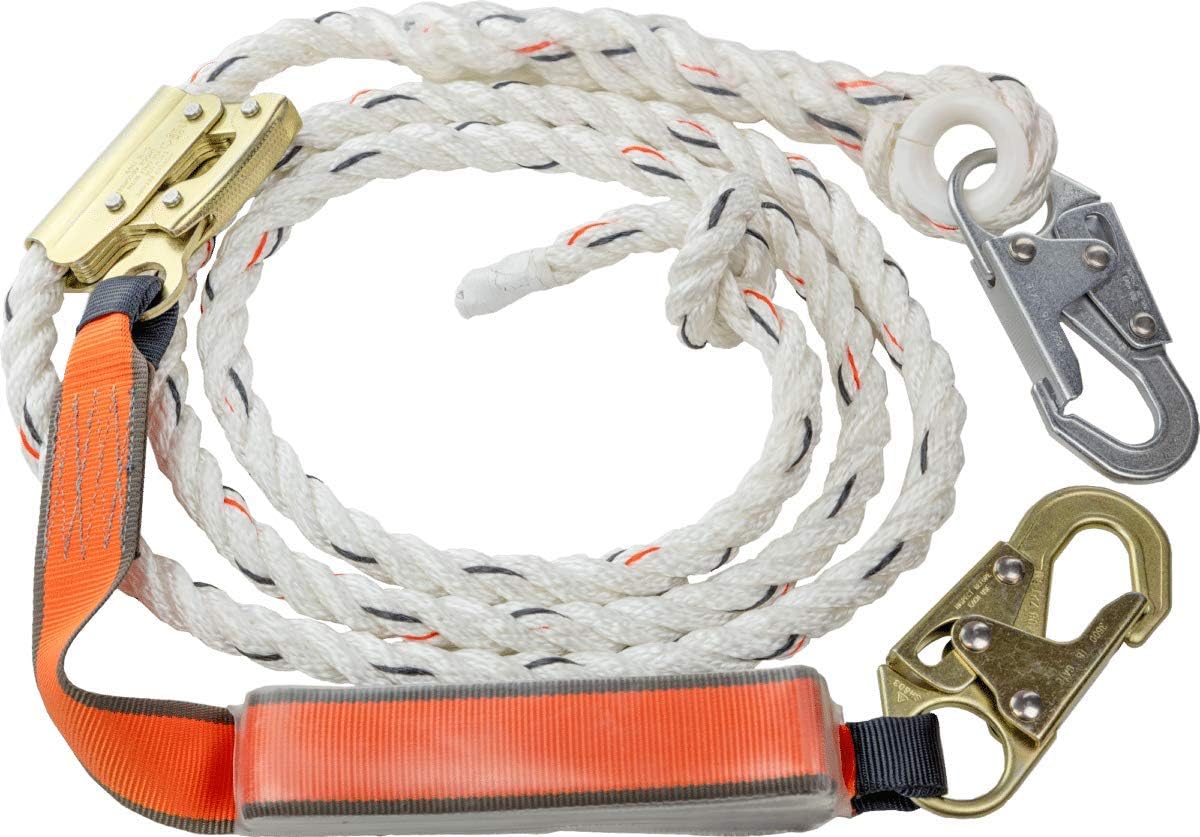 Malta Dynamics 25’ Vertical Lifeline Assembly, 3 Strand Fall Rope, with Shock Absorber, Positioning Device and 18” Extension Lanyard, Fall Protection for Roof Safety - OSHA/ANSI Compliant