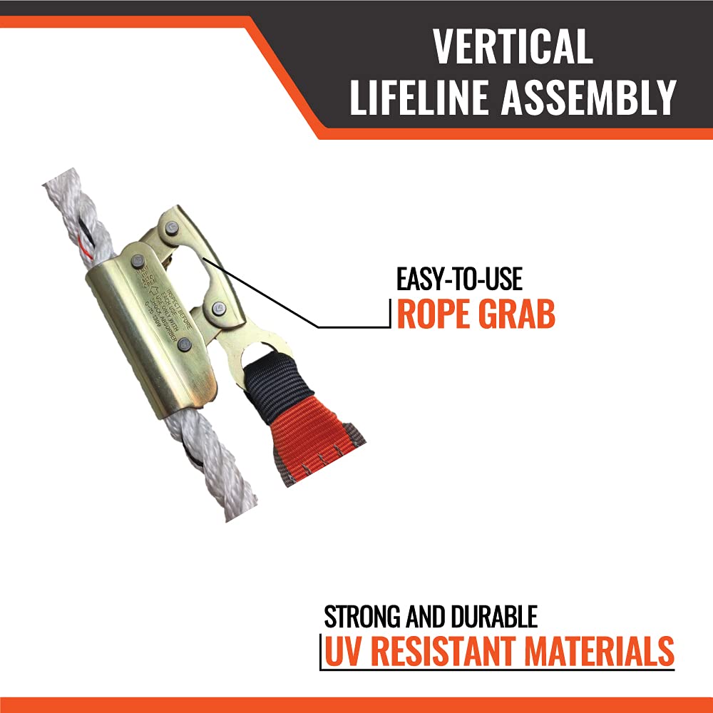 Malta Dynamics 25’ Vertical Lifeline Assembly, 3 Strand Fall Rope, with Shock Absorber, Positioning Device and 18” Extension Lanyard, Fall Protection for Roof Safety - OSHA/ANSI Compliant