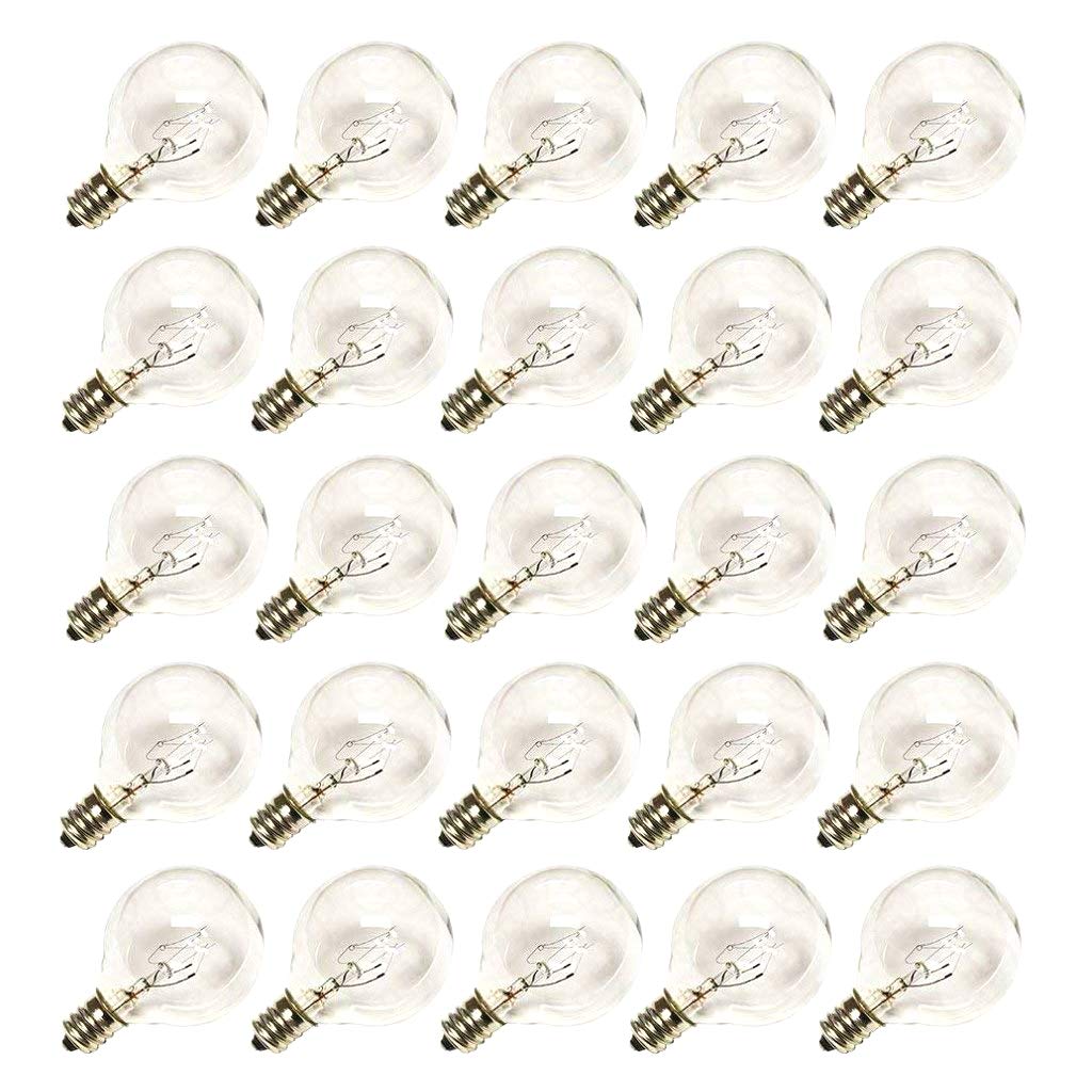 SUNSGNE 25 Pack G40 Replacement Bulbs 5W Clear Globe Bulbs 1.5-Inch String Light Replacement Bulbs for Indoor Outdoor Patio Decor- Fits E12/C7 Candelabra Screw Base Sockets, Warm White