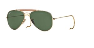 ray-ban rb3030 outdoorsman l0216 58m arista/green crystal round sunglasses for men for women + bundle with designer iwear eyewear kit