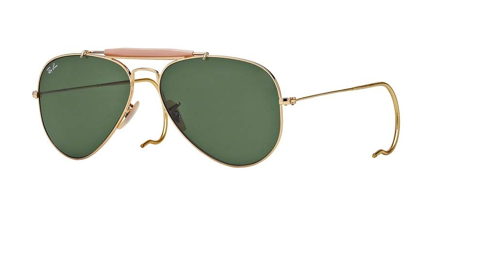 Ray-Ban rb3030 outdoorsman l0216 58m arista/green crystal Round Sunglasses for men for women + Bundle with designer iwear eyewear kit