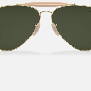 Ray-Ban rb3030 outdoorsman l0216 58m arista/green crystal Round Sunglasses for men for women + Bundle with designer iwear eyewear kit