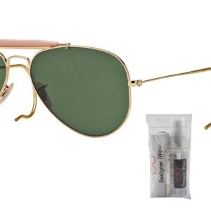 Ray-Ban rb3030 outdoorsman l0216 58m arista/green crystal Round Sunglasses for men for women + Bundle with designer iwear eyewear kit