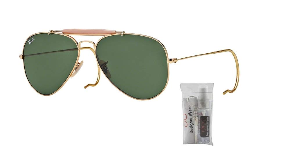 Ray-Ban rb3030 outdoorsman l0216 58m arista/green crystal Round Sunglasses for men for women + Bundle with designer iwear eyewear kit