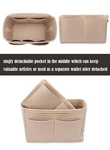 LEXSION Felt Purse Bag Organizer Insert with zipper Bag Tote Shaper Fit Speedy Neverful PM MM 8021 Beige L