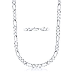 pori jewelers 925 sterling silver figaro chain necklace - 4mm - 10.5mm - made in italy (30, 8.5mm)