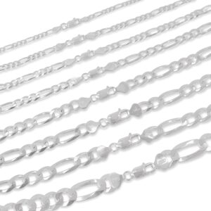 PORI JEWELERS 925 Sterling Silver Figaro Chain Necklace - 4mm - 10.5mm - Made in Italy (30, 8.5MM)