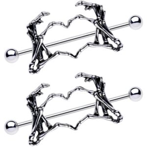 body candy nipplerings piercing women 14g 1 1/2" stainless steel skeleton heart 2pc dangle nipple ring set 38mm