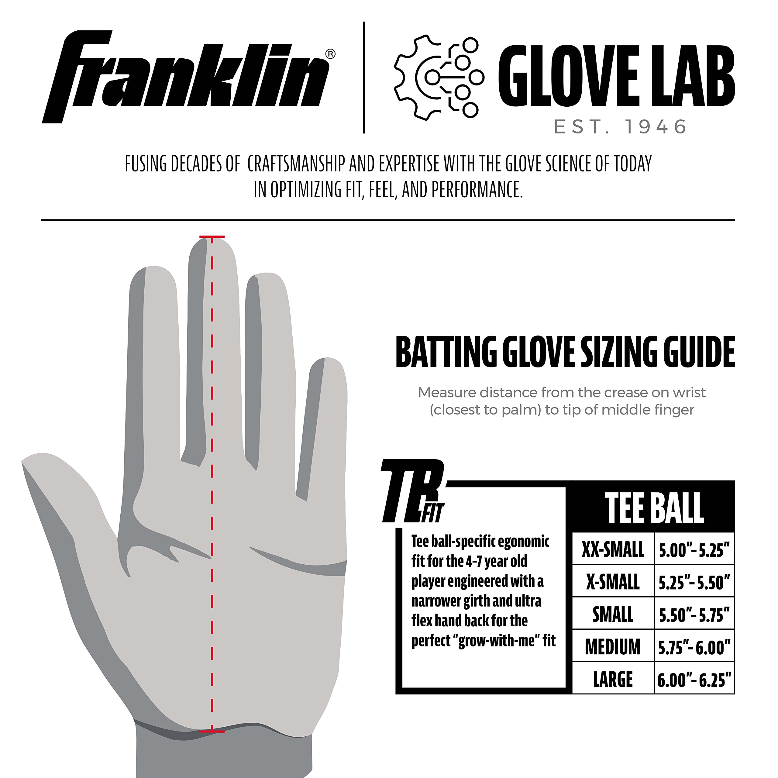 Franklin Sports Youth Teeball Batting Gloves - Youth Flex - Kids Batting Gloves for Teeball, Baseball, Softball - Black/White - Small (21205F1)