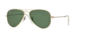 ray-ban rb3044 aviator small metal l0207 52m gold/g-15 green crystal sunglasses+ bundle with designer iwear eyewear kit