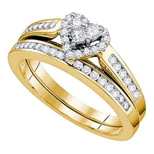 roy rose jewelry 10k yellow gold womens diamond heart bridal wedding engagement ring band set 1/2-carat tw