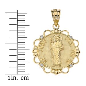 10k Gold St. Jude Thaddeus Pray For Us Diamond Round Medal Pendant