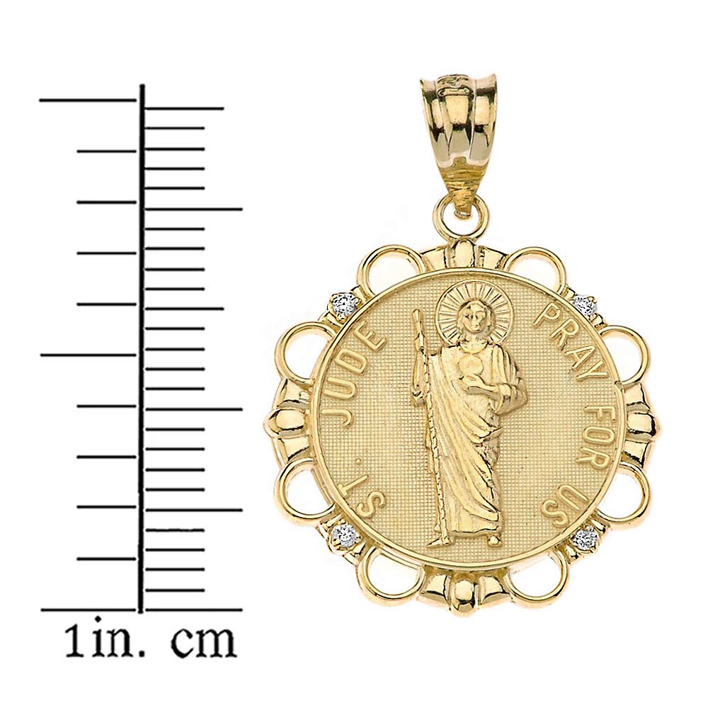 10k Gold St. Jude Thaddeus Pray For Us Diamond Round Medal Pendant