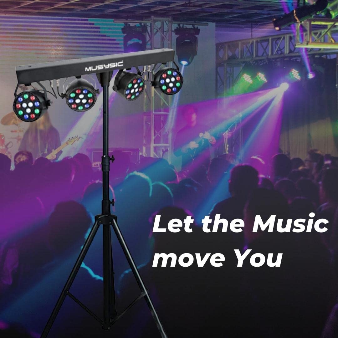 MUSYSIC LED RGB Dj Light with Stand, 4 Par Powerhouse GigBar for Parties, Concerts, and Light Shows, Lighting Package w/Stage Light Stand - MU-L31A