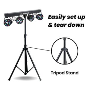 MUSYSIC LED RGB Dj Light with Stand, 4 Par Powerhouse GigBar for Parties, Concerts, and Light Shows, Lighting Package w/Stage Light Stand - MU-L31A