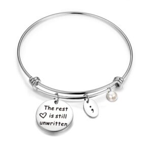 bobauna the rest is still unwritten semicolon bracelet mental health suicide awareness inspirational jewelry (rest unwritten bracelet)