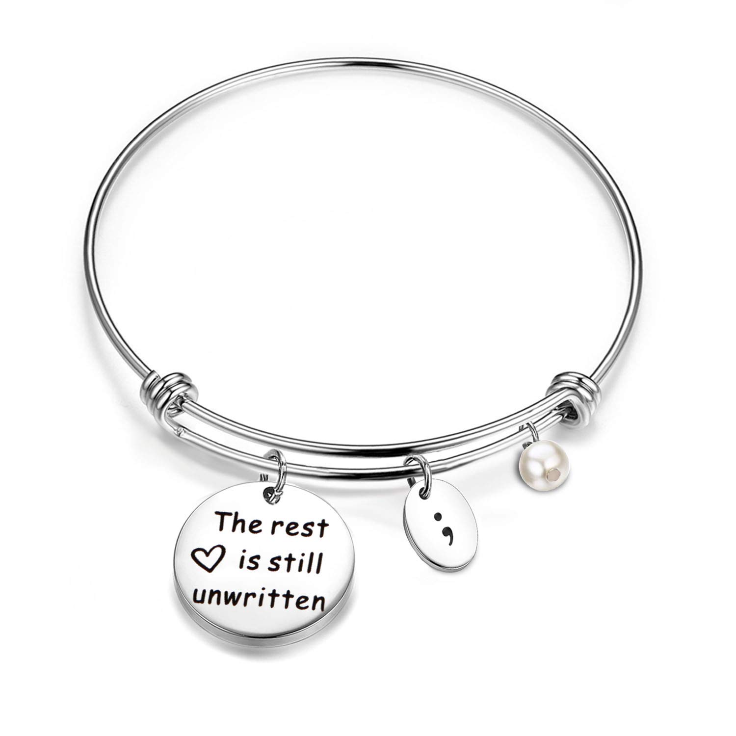 bobauna The Rest Is Still Unwritten Semicolon Bracelet Mental Health Suicide Awareness Inspirational Jewelry (rest unwritten bracelet)