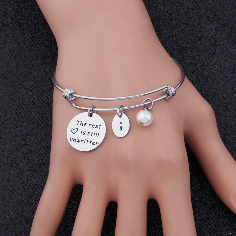 bobauna The Rest Is Still Unwritten Semicolon Bracelet Mental Health Suicide Awareness Inspirational Jewelry (rest unwritten bracelet)