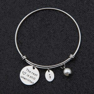 bobauna The Rest Is Still Unwritten Semicolon Bracelet Mental Health Suicide Awareness Inspirational Jewelry (rest unwritten bracelet)