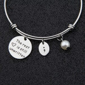 bobauna The Rest Is Still Unwritten Semicolon Bracelet Mental Health Suicide Awareness Inspirational Jewelry (rest unwritten bracelet)