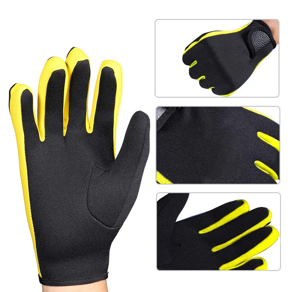 Diving Gloves Neoprene Wetsuits Five Finger Gloves Non Skid Flexible Thermal Material for Snorkeling Swimming Surfing Sailing Kayaking Diving (S Yellow)