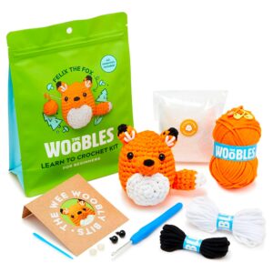 the woobles beginners crochet kit with easy peasy yarn as seen on shark tank - with step-by-step video tutorials - felix the fox