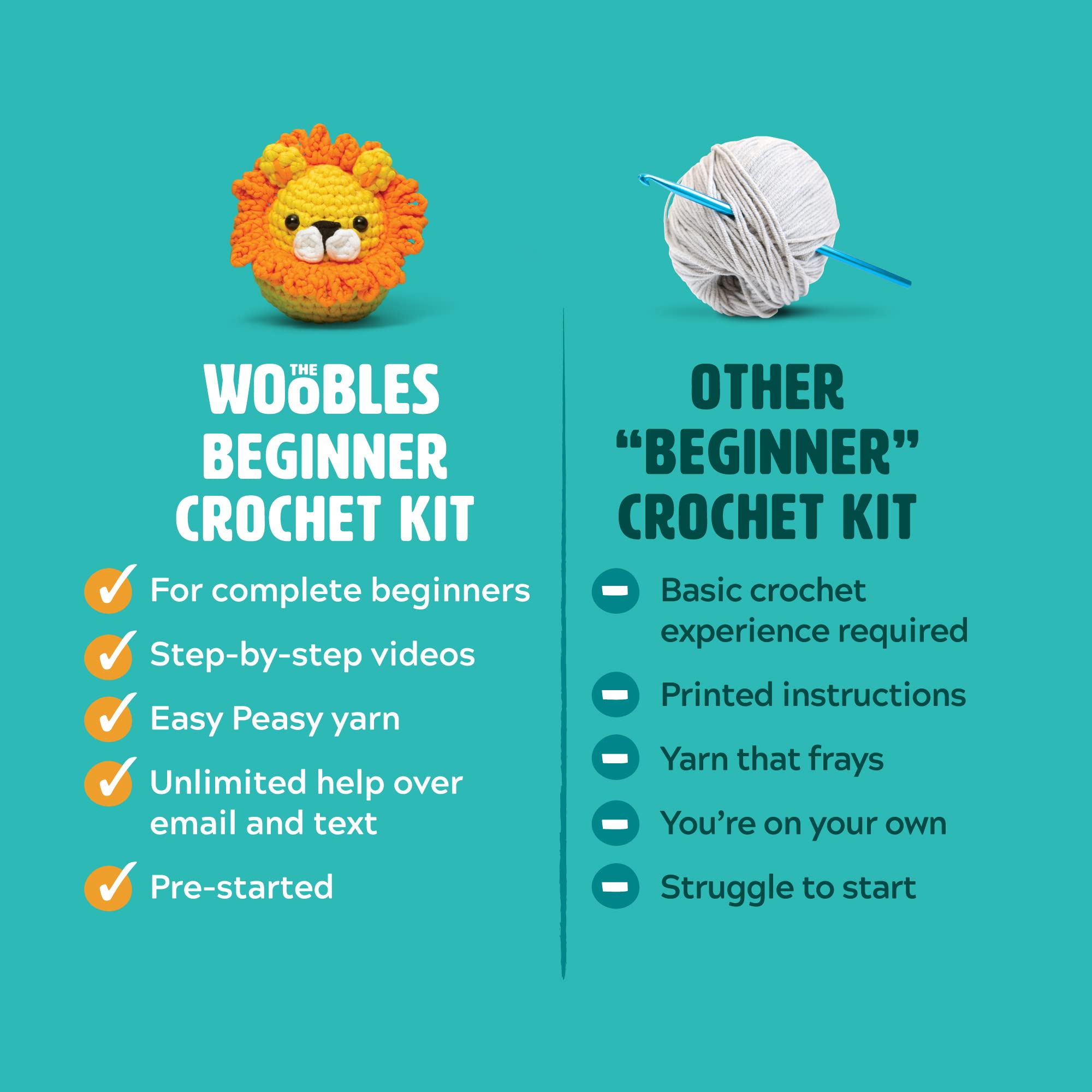 The Woobles Beginners Crochet Kit with Easy Peasy Yarn as seen on Shark Tank - with Step-by-Step Video Tutorials - Felix The Fox