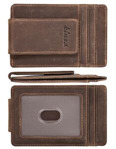 kinzd money clip, front pocket wallet, leather rfid blocking strong magnet thin wallet (crazy horse dark brown)