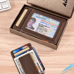 kinzd Money Clip, Front Pocket Wallet, Leather RFID Blocking Strong Magnet thin Wallet (Crazy Horse dark brown)