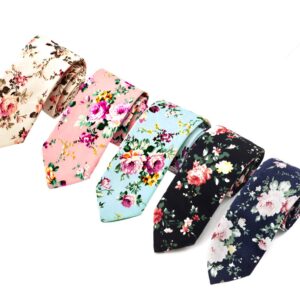 SUNOVELTIES Men's Floral Ties, Cotton Flower Print Skinny Tie Set (5 Pack)