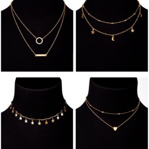 BBTO 9 Pieces Gold Layering Chain Choker Necklace Layered Pendant Statement Necklace for Women Girls (Style A)