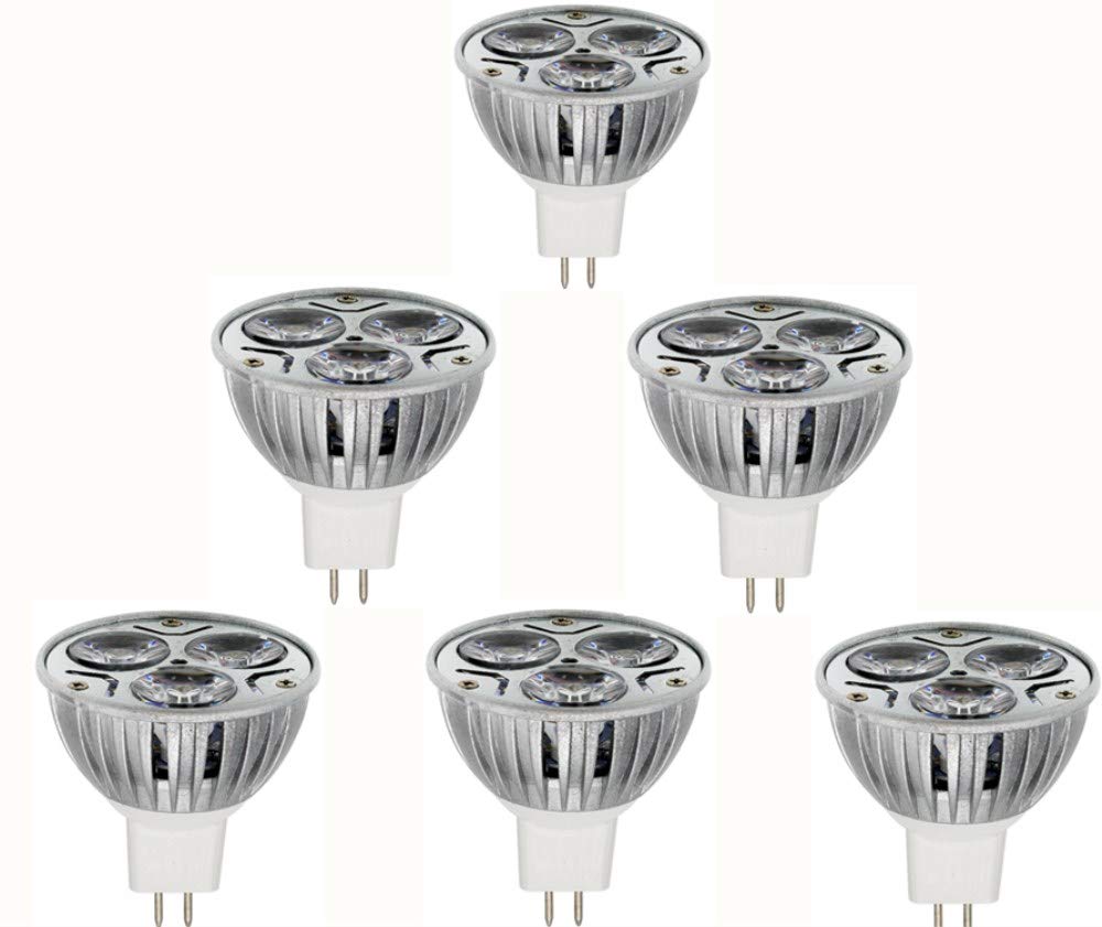 K JINGKELAI MR16 LED Bulbs 3W 12V Cool White 6000K Bulbs GU5.3 Base 35W Halogen Equivalent Not Dimmable 60 Degree Beam Angle LED Spotlight Bulbs for Landscape Recessed Lighting, 6 Pack