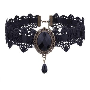 aochee black lace choker necklace lace gothic choker for women for halloween weeding costume party prom vampire choker (black)