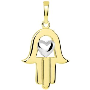 jewelry america 14k yellow gold two-tone hamsa hand of fatima with heart pendant