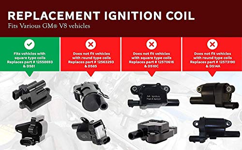 Ignition Coil Pack - Replaces 12558693, UF271, 5C1083, D581 - Compatible with Chevy, GMC & Cadillac Vehicles - Escalade, Avalanche, Silverado, Express 3500, Suburban, Tahoe, Sierra, Savana, Yukon XL