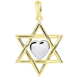 jewelry america 14k yellow gold hebrew love star of david with heart pendant