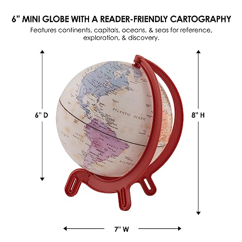 Waypoint Geographic Giacomino Globe, 6” Diameter World Globe Featuring the Earth Continents, Up-to-Date Mini Globe for Kids, Learning Tool for Home and Classroom, Antique