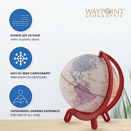 Waypoint Geographic Giacomino Globe, 6” Diameter World Globe Featuring the Earth Continents, Up-to-Date Mini Globe for Kids, Learning Tool for Home and Classroom, Antique