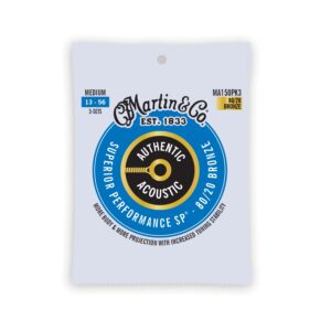 martin authentic acoustic guitar strings, superior performance medium 13-56, 80/20 bronze, 3 pack