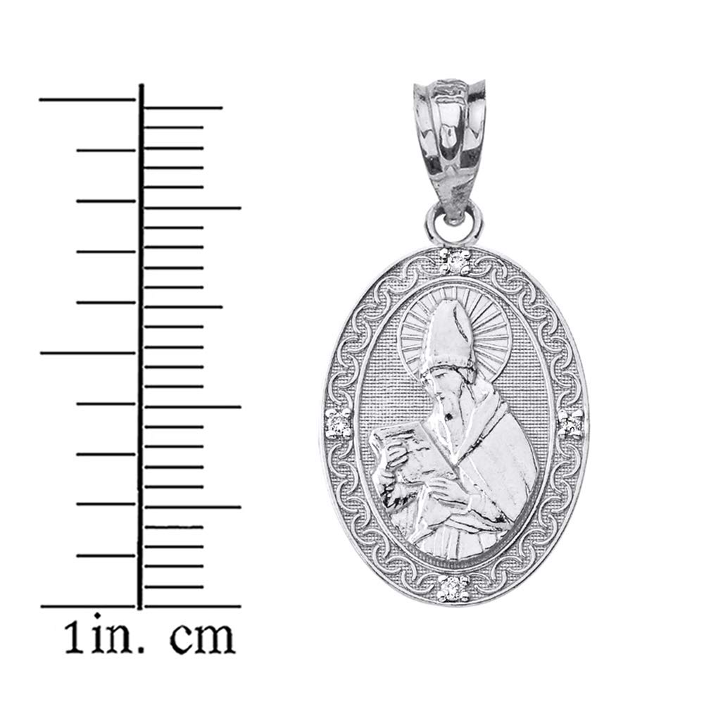 Sterling Silver Saint Augustine of Hippo Religious Oval Medal CZ Pendant (1")