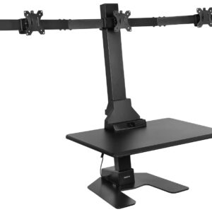 Mount-It! Triple Monitor Electric Standing Desk Converter - 3 Screens Stand Up Desk Riser - Height Adjustable Desktop & 3 Mounts for Screens up to 32", Sit-Stand Convertor for Home, Office, School