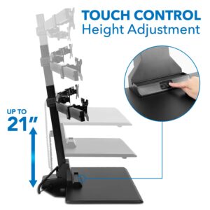 Mount-It! Triple Monitor Electric Standing Desk Converter - 3 Screens Stand Up Desk Riser - Height Adjustable Desktop & 3 Mounts for Screens up to 32", Sit-Stand Convertor for Home, Office, School