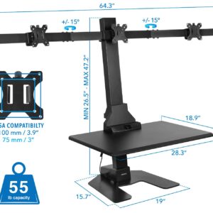 Mount-It! Triple Monitor Electric Standing Desk Converter - 3 Screens Stand Up Desk Riser - Height Adjustable Desktop & 3 Mounts for Screens up to 32", Sit-Stand Convertor for Home, Office, School