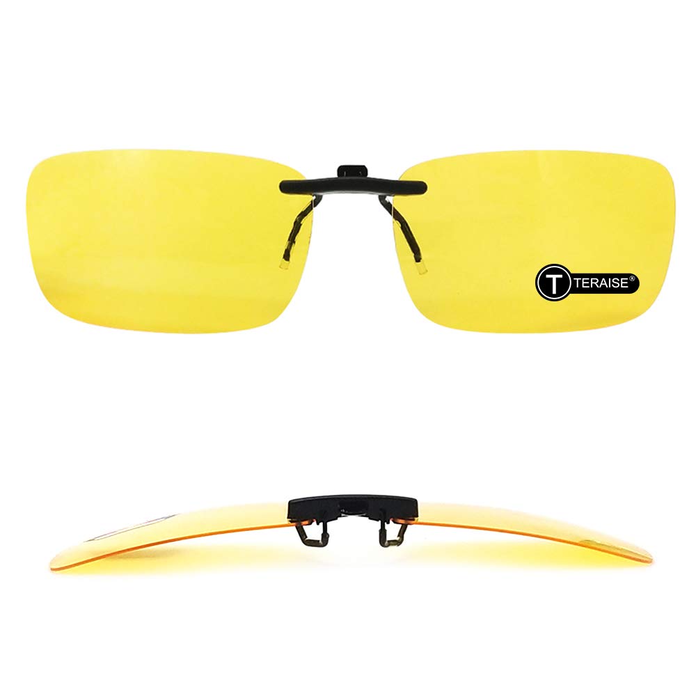 TERAISE Polarized Night Vision Clip on Sunglasses for Prescription/Myopia Eyeglasses Driving Safety(Yellow)