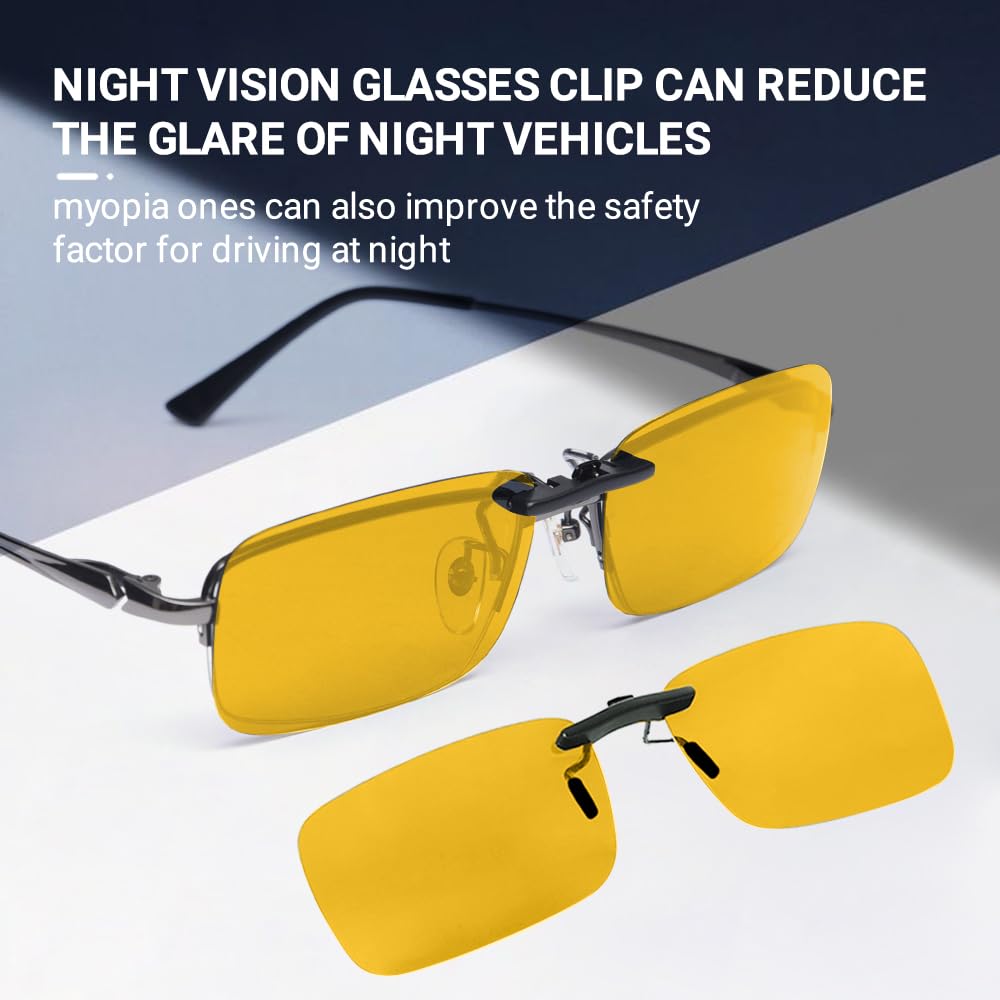 TERAISE Polarized Night Vision Clip on Sunglasses for Prescription/Myopia Eyeglasses Driving Safety(Yellow)