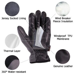 SKYDEER Winter Leather Work Gloves, Warm Fleece Insulation Lining for Cold Weather Work, Water Resistance, Thermal Insulated Gloves (SD2240T/XL)