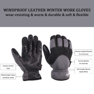 SKYDEER Winter Leather Work Gloves, Warm Fleece Insulation Lining for Cold Weather Work, Water Resistance, Thermal Insulated Gloves (SD2240T/XL)