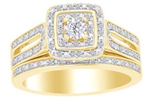 affy round cut white natural diamond engagement wedding bridal ring set in 10k solid yellow gold (0.25 cttw) ring size-6.5