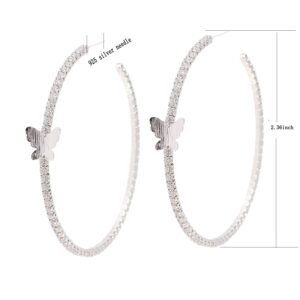 YILIBAO Silver Large Hoop Earrings Round Circle Cubic Zirconia Loop Earrings for Women (Butterfly White Gold)